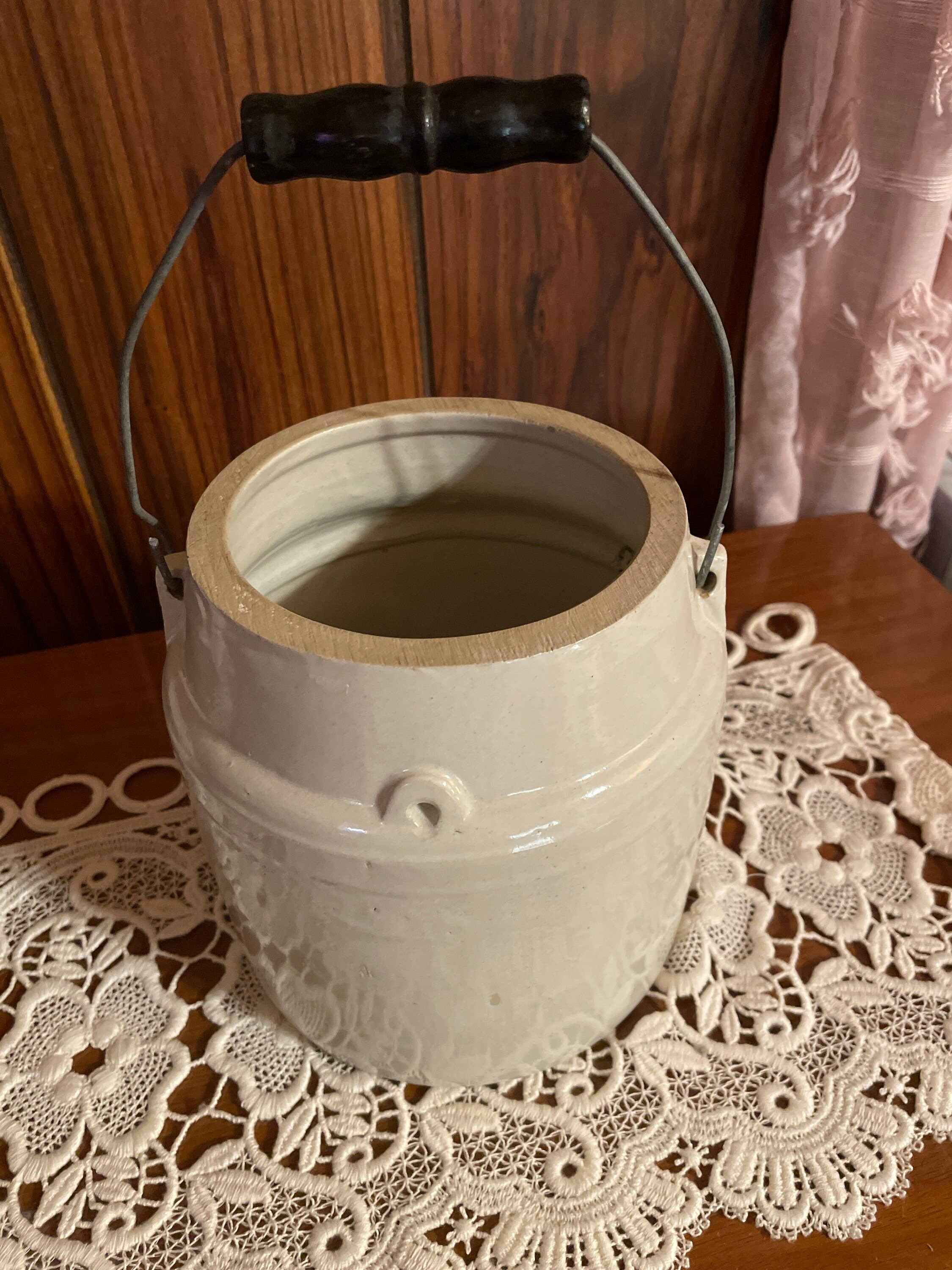 Antique Stoneware Pottery, Croc With Wood Handle 1 Gallon - Etsy