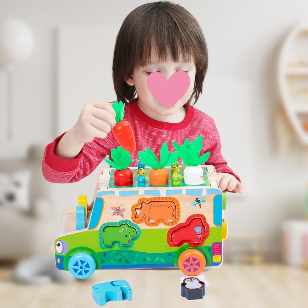 Montessori Wooden Activity Bus – Shape Sorter, Puzzle & Pull Toy | Fine ...