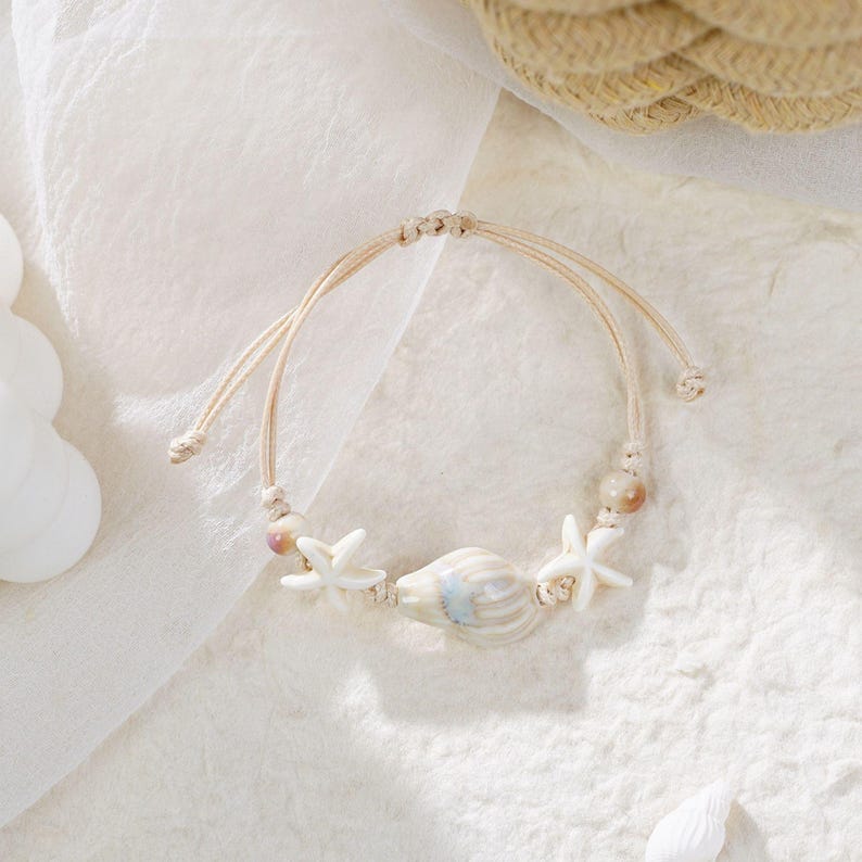 Beachy Shell Bracelet, Ocean Starfish Bracelet, Shell Adjustable Summer ...