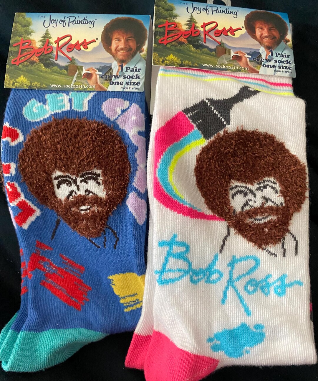 Bob Ross Silly Nostalgia Blue White Crew Socks Unisex Men’s Women’s ...