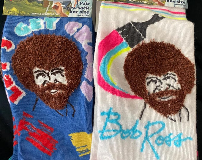 Bob Ross Silly Nostalgia Blue White Crew Socks Unisex Men’s Women’s ...