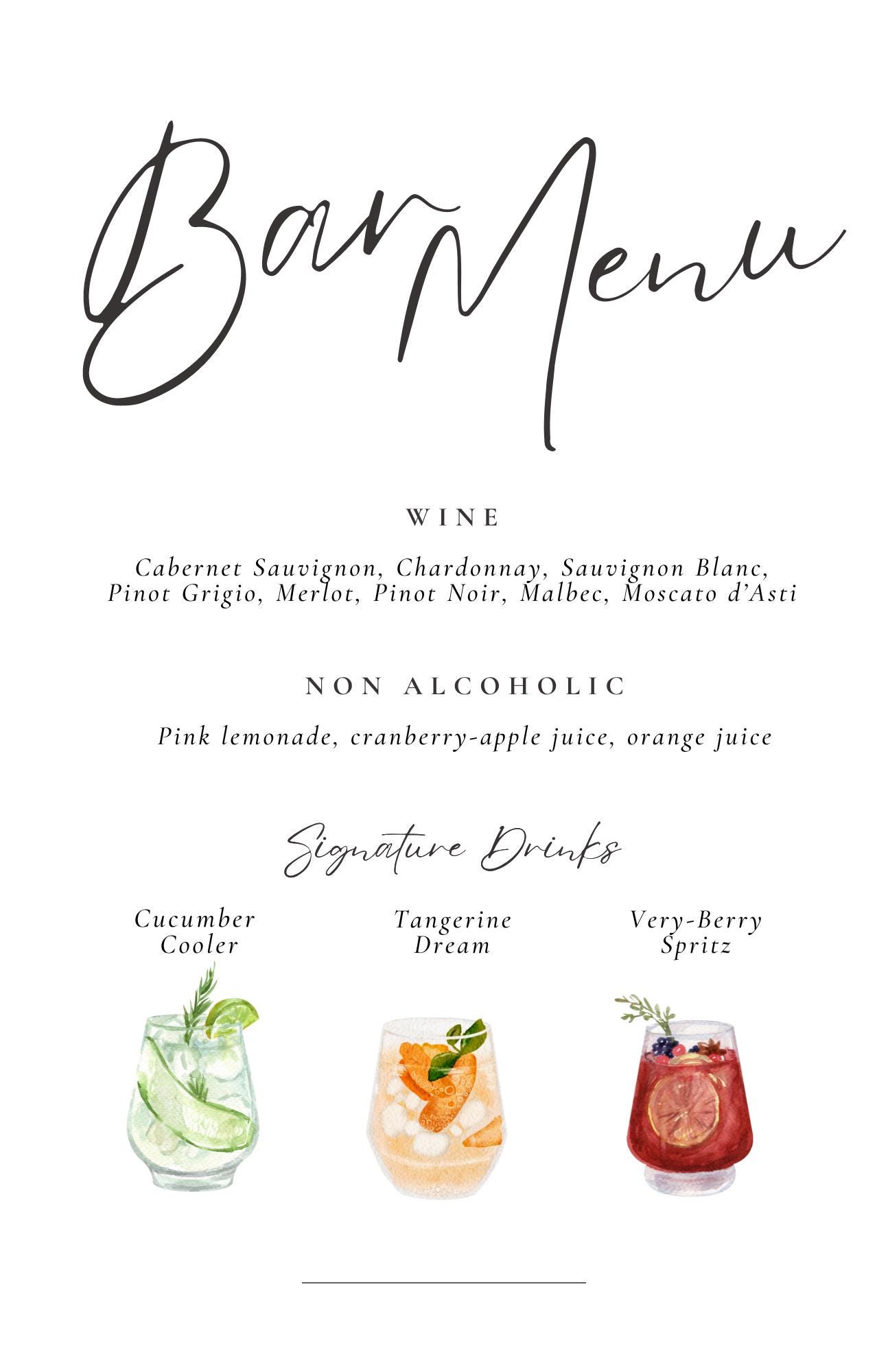 Customizable Bar Menu Template With Signature Drink Cocktail Menu for ...