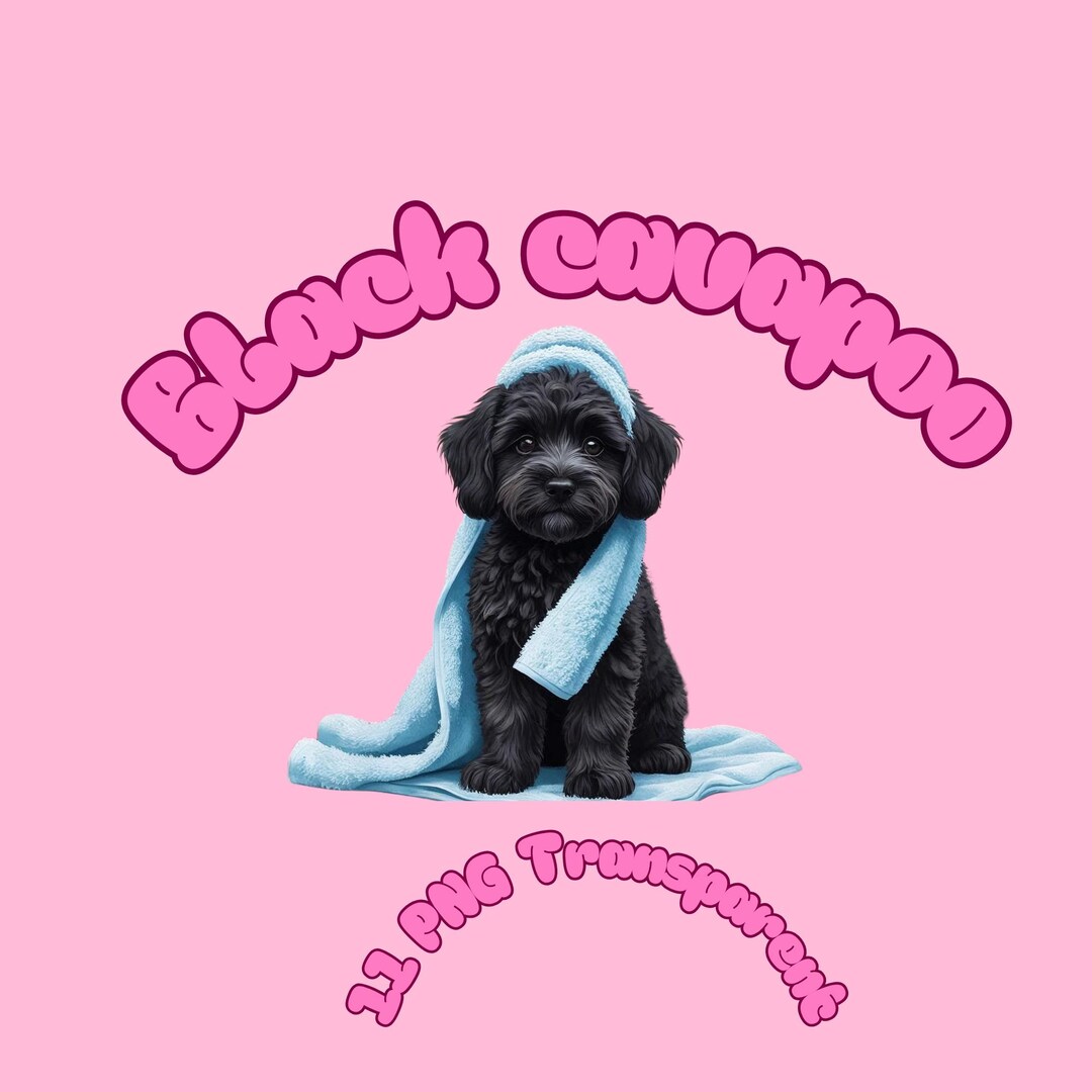 Cavapoo Dog PNG Bundle . Black Puppy Clipart for Planners, Journals ...