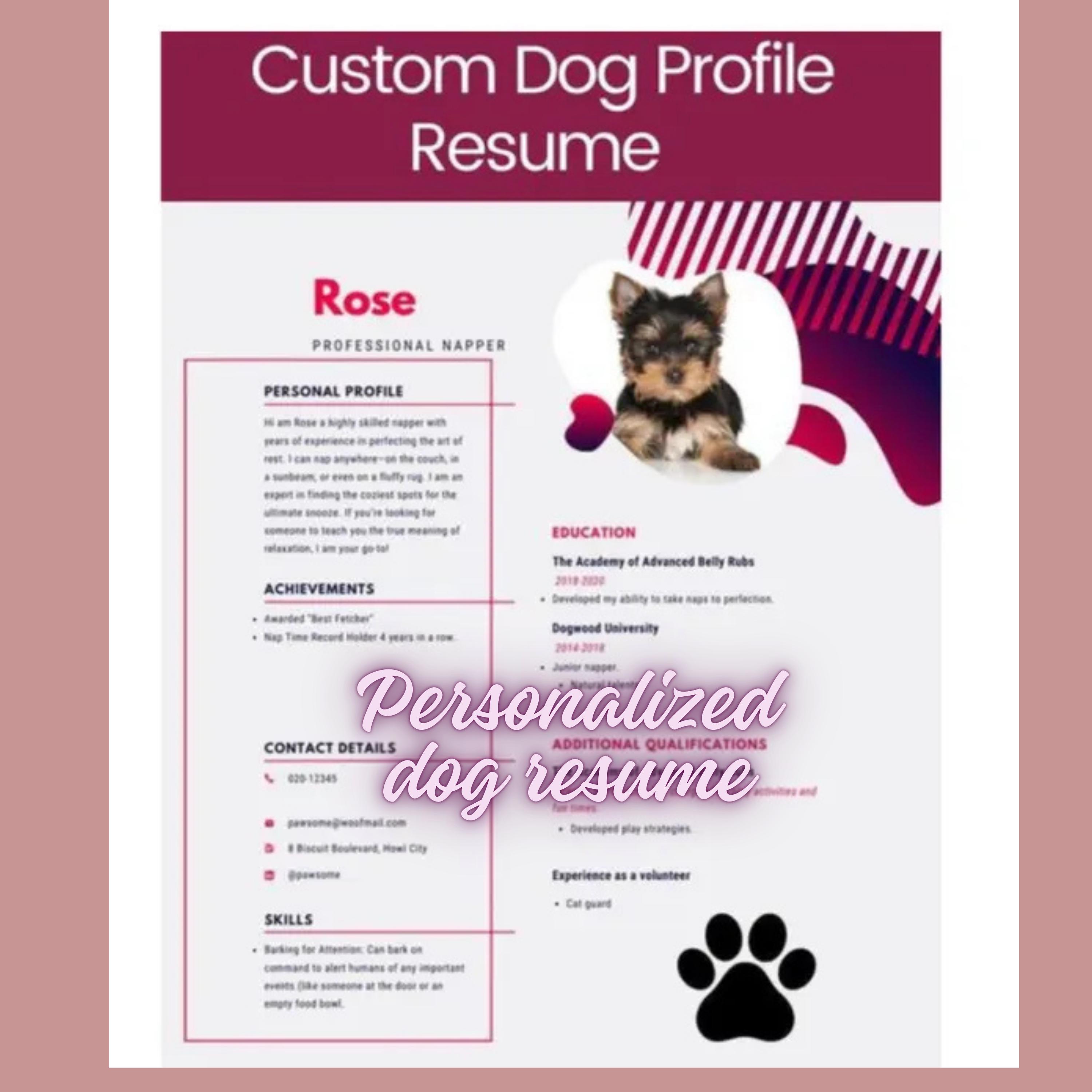 Custom Dog Profile Resume – Personalized CV With Your Dog’s Picture - Etsy