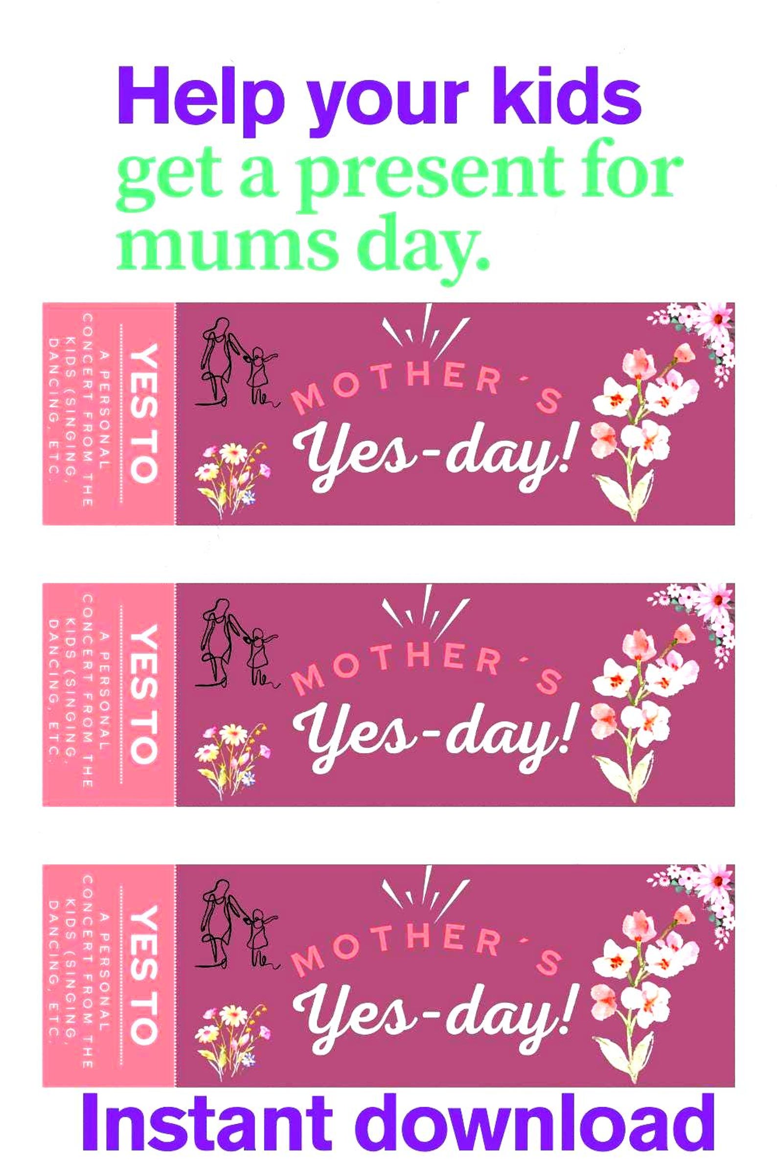 Mother's Day Yes Day Printable Tickets – Fun Vouchers for Moms - Etsy