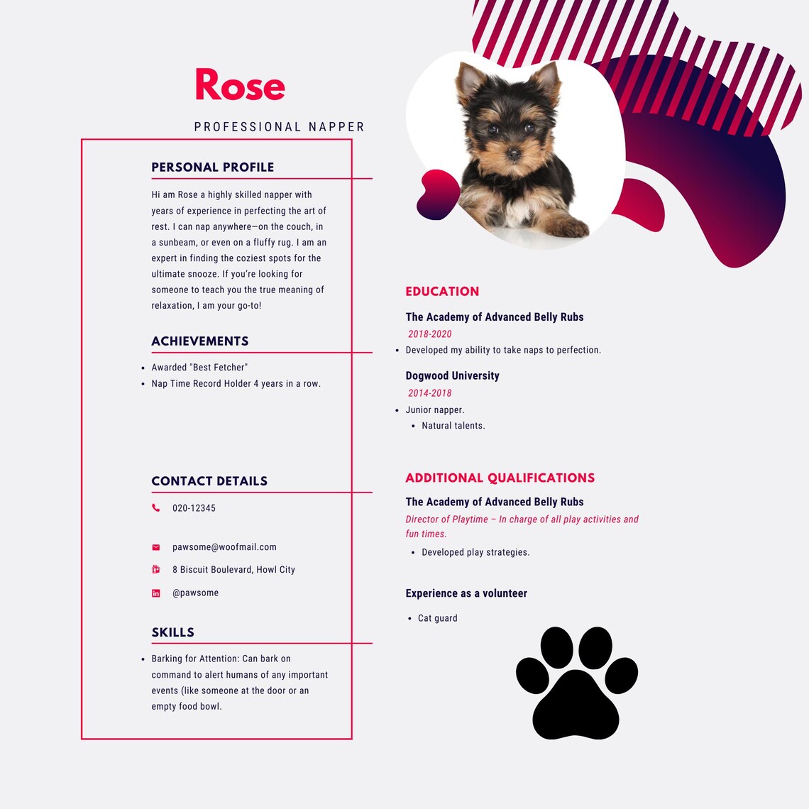 Custom Dog Profile Resume Personalized CV With Your Dogs Picture - Etsy