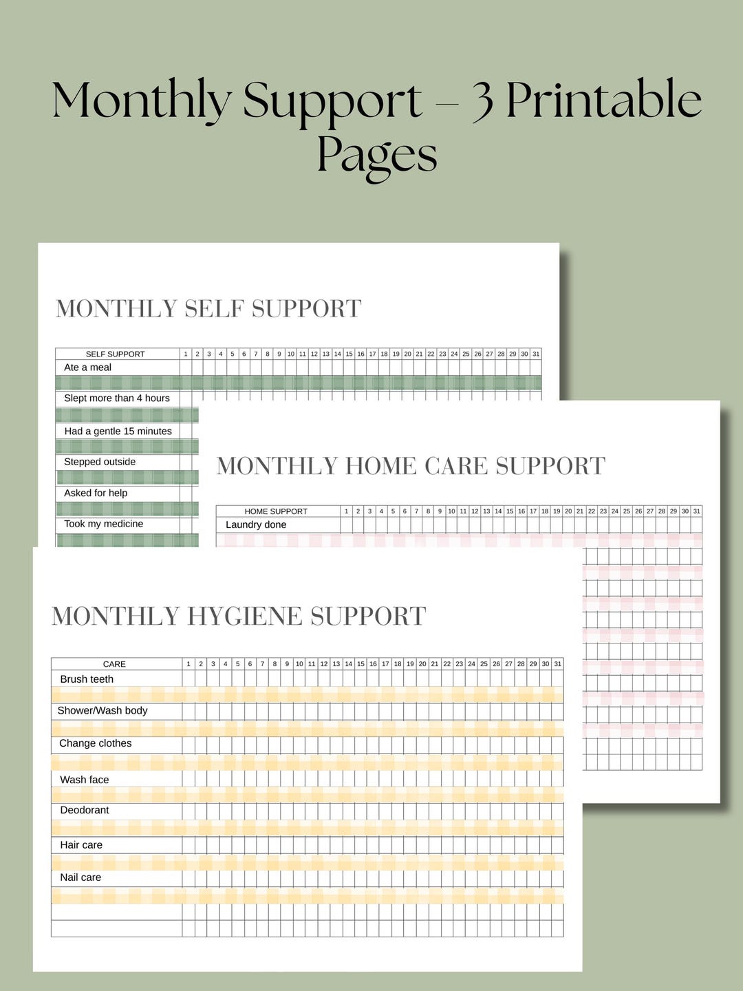 Hygiene Tracker. Monthly Support Printables Hygiene, Home & Self Care ...