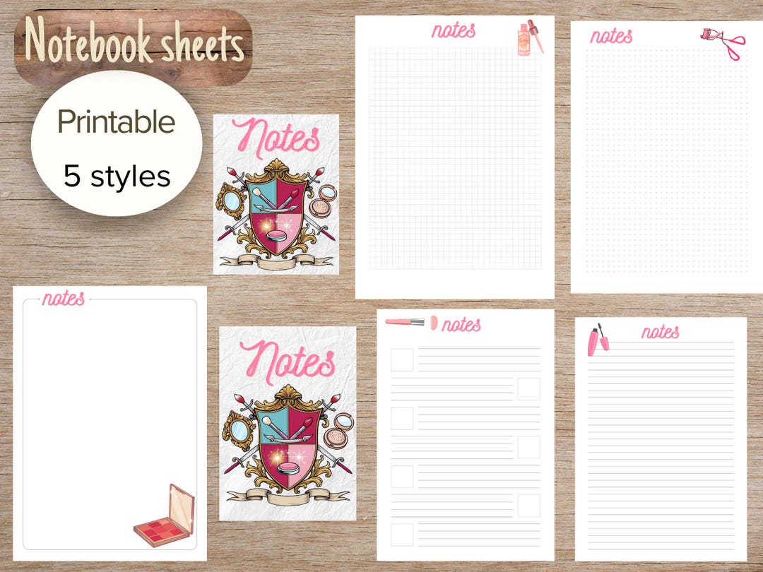 Printable Notebook Pages With Make up Theme. Heraldic Cover - Etsy