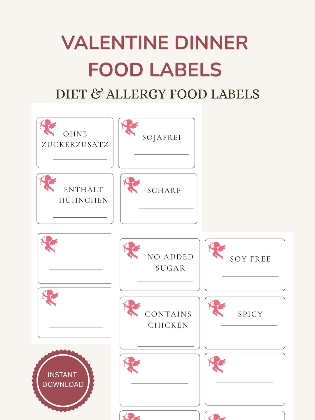 Valentine Dinner Food Labels – Printable Buffet Cards for Allergies ...