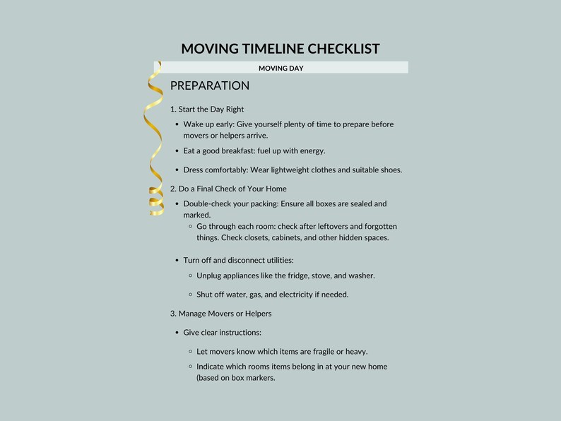 Moving and Packing Checklist for Home and Apartment | Printable PDF ...