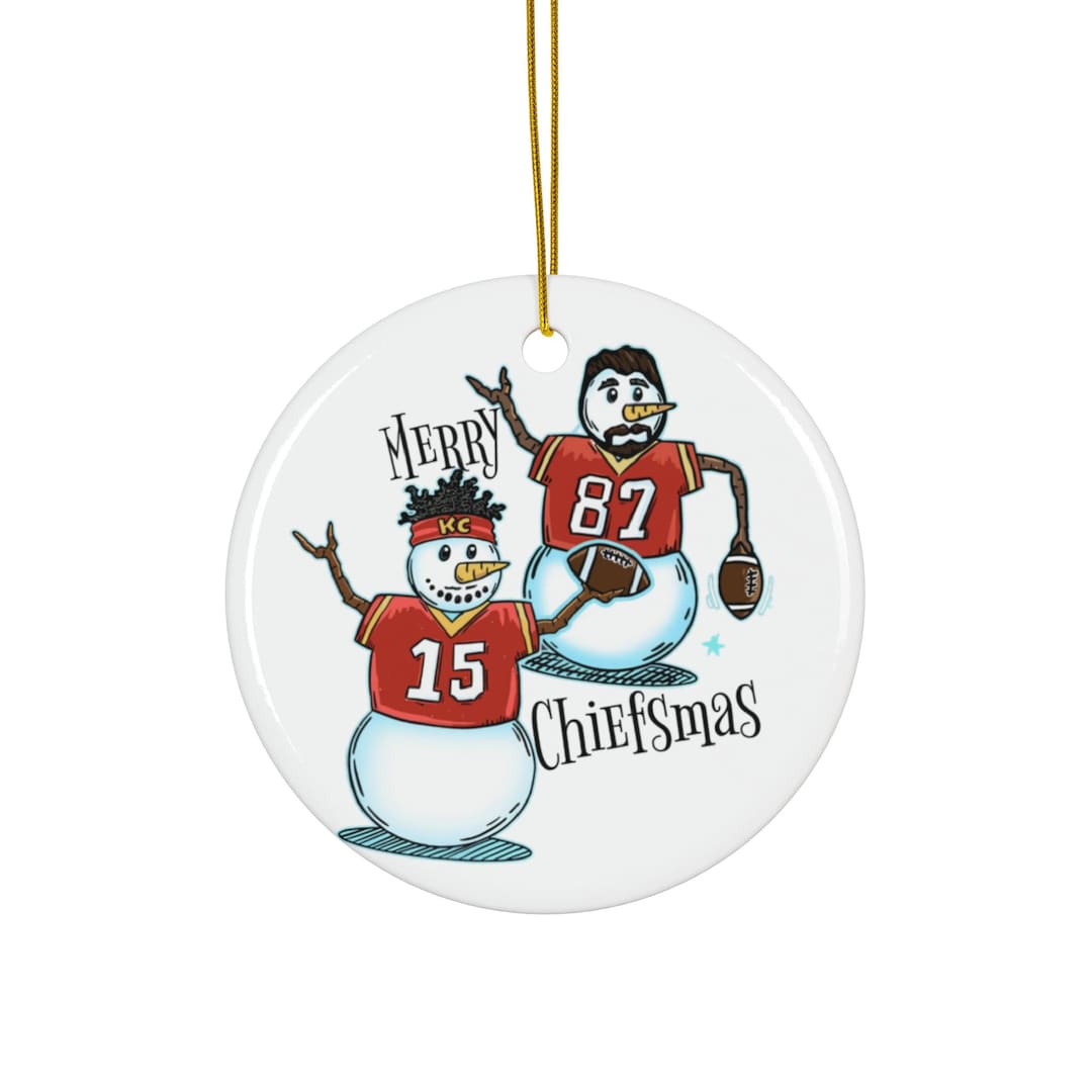 Merry Chiefsmas Snowmen Football, Mahomes and Kelce, KC Chiefs, Ceramic ...