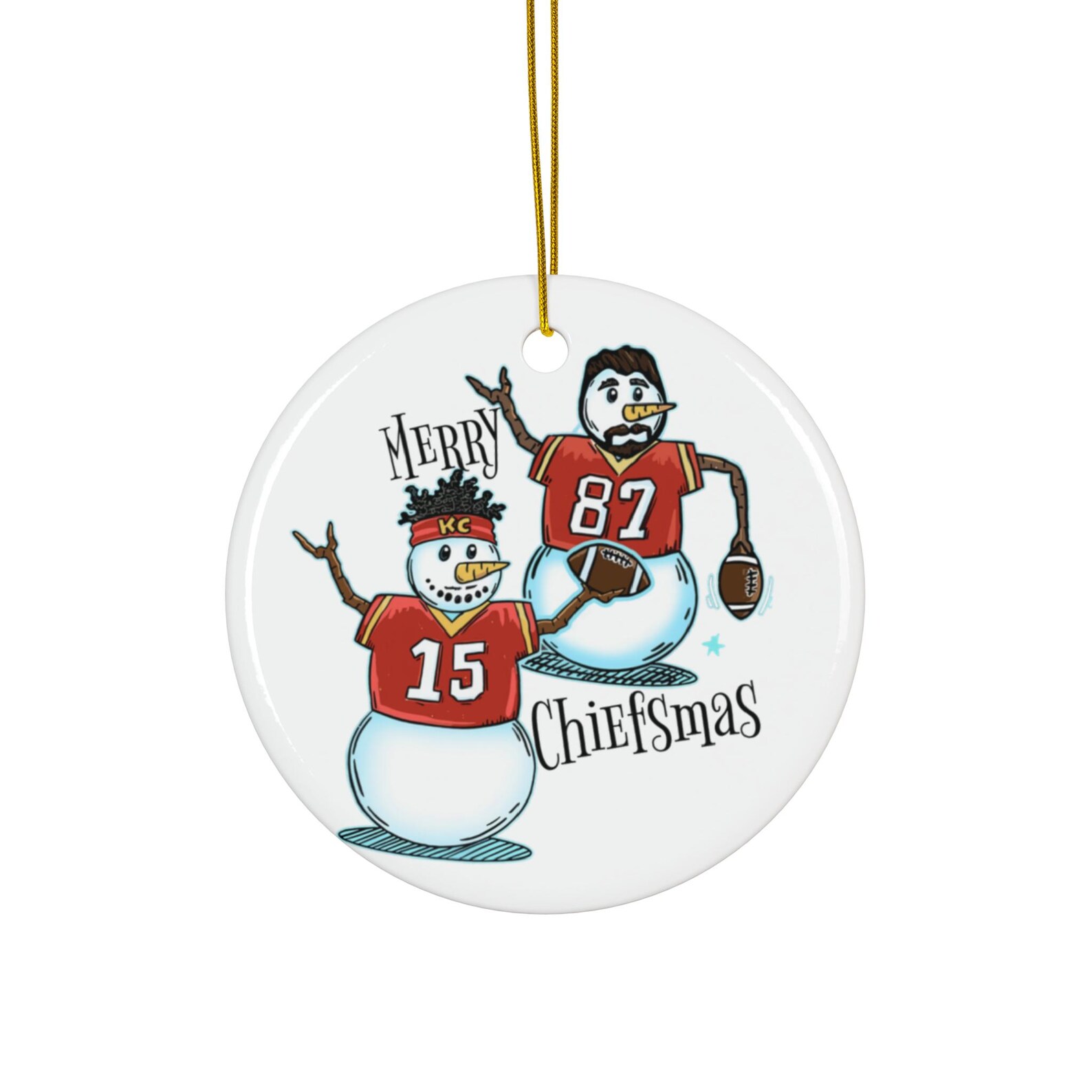 Merry Chiefsmas Snowmen Football, Mahomes and Kelce, KC Chiefs, Ceramic ...