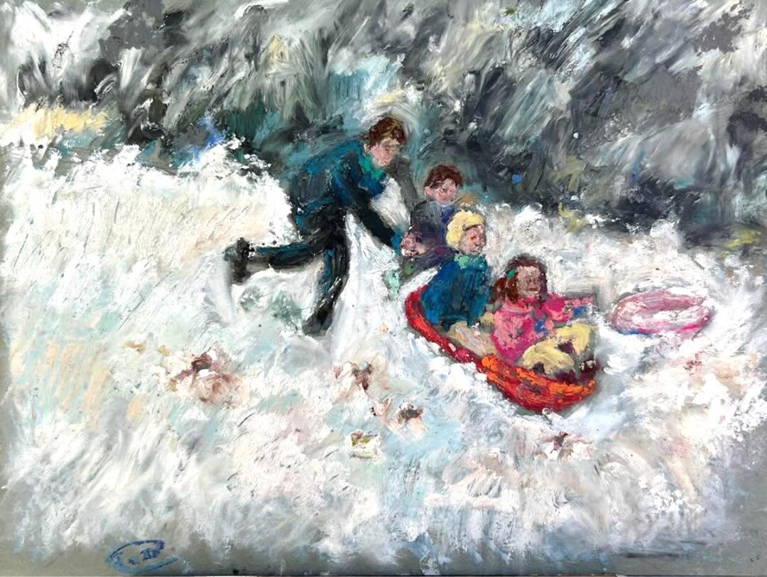 Winter Nostalgia Painting, Cozy Childhood Snow Scene, Impressionist ...