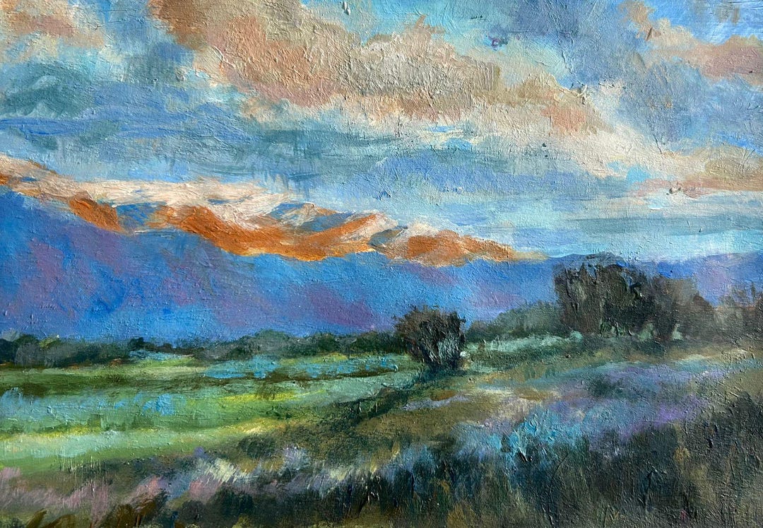 Handmade Landscape Painting, Original A4 Nature Art, Moody Blue ...