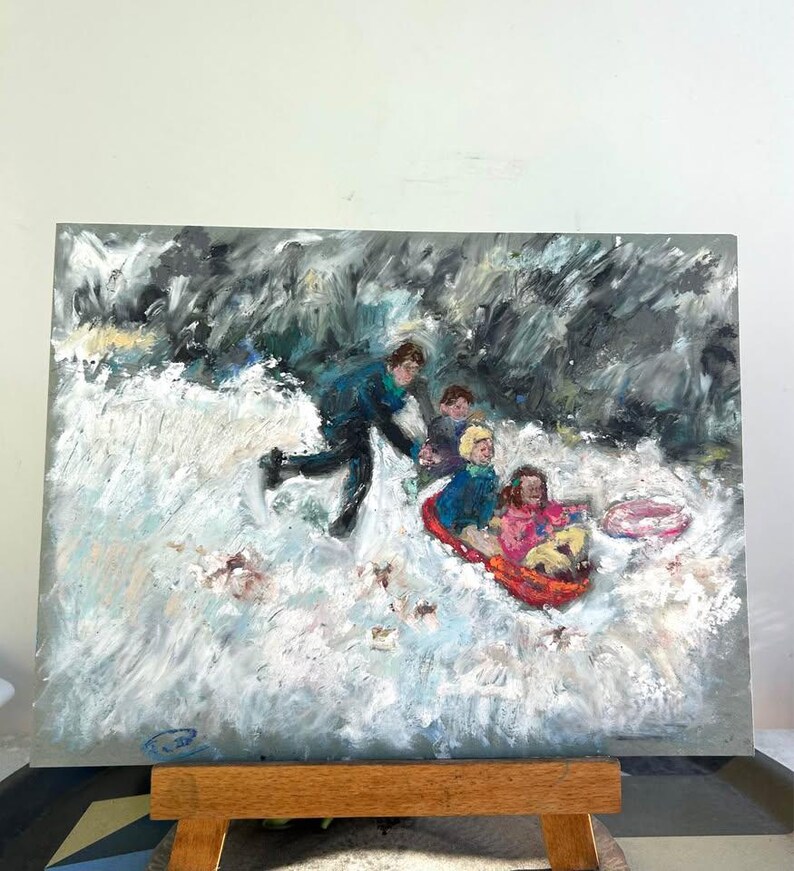Winter Nostalgia Painting, Cozy Childhood Snow Scene, Impressionist ...