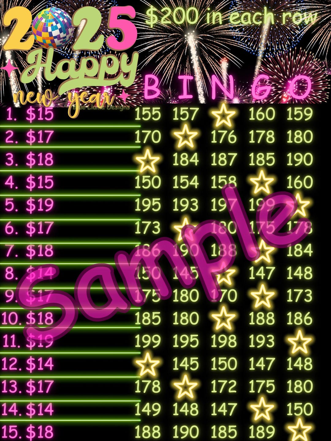 200 New Year 2025 Bingo, 15 Line Bingo Board, Bingo, Pro. Bingo, Themed ...