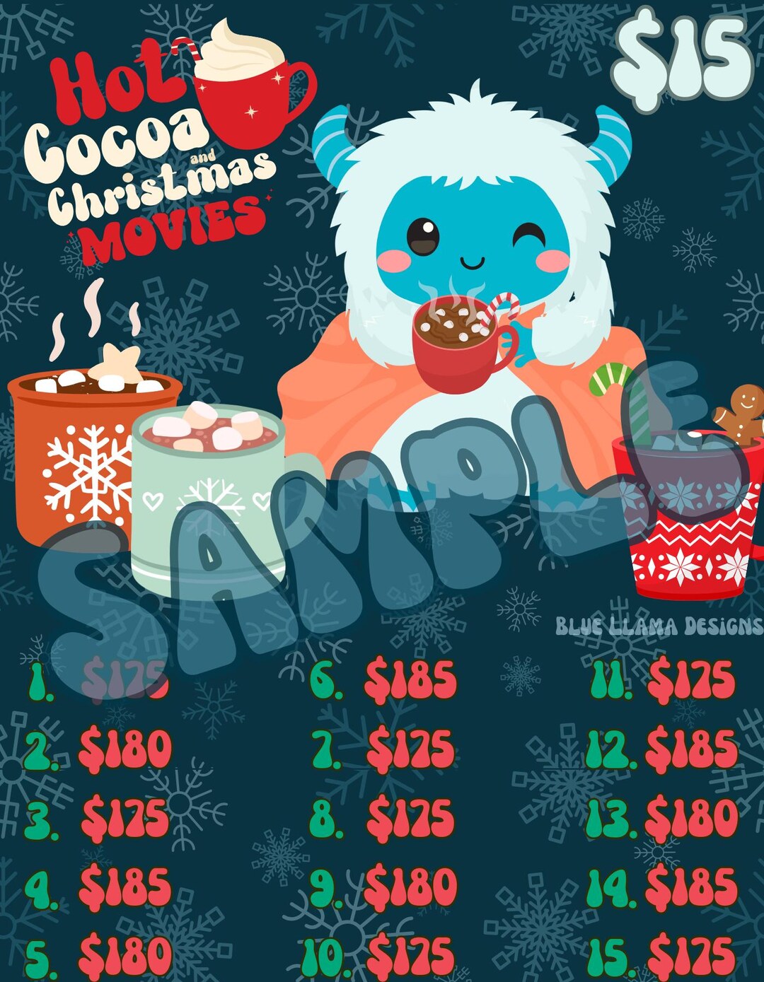 Yeti Hot Cocoa Bingo 15 Line Bingo Board, Pro. Board, Themed Bingo ...