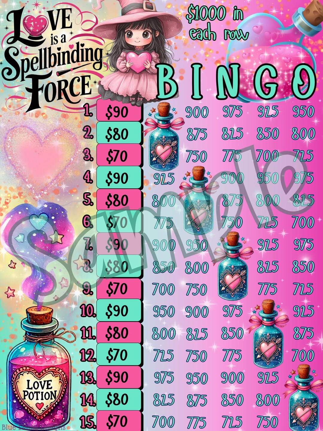 1000 Love Potion Bingo, 15 Line Bingo Board, PYP Bingo, Pro. Board ...