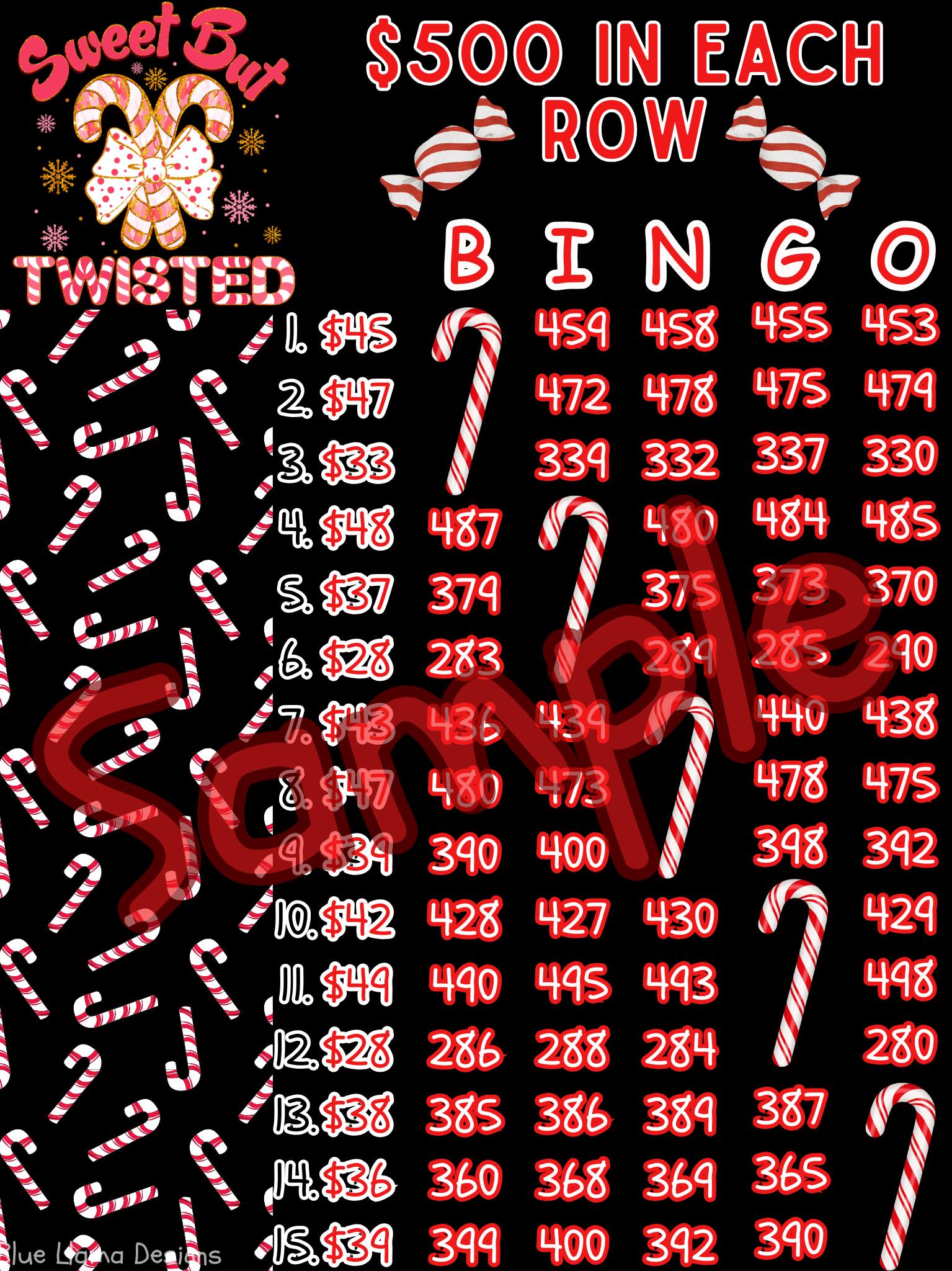 500 Twisted Bingo, 15 Line Bingo Board, Pro. Board, BNO Boards, IER ...