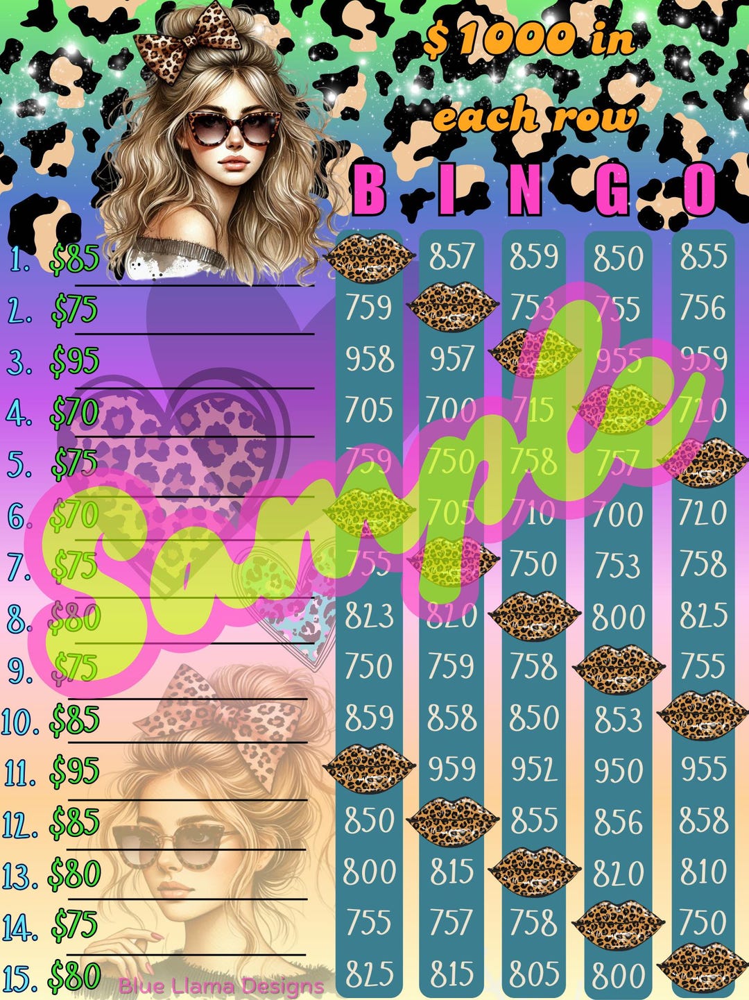 1000 Leopard Bingo, 15 Line Bingo Board, PYP Bingo, Pro. Board, Themed ...