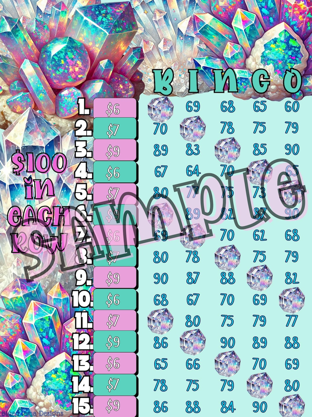 100 Crystals Bingo, 15 Line Bingo Board, Bingo, Pro. Bingo, Bingo Board ...