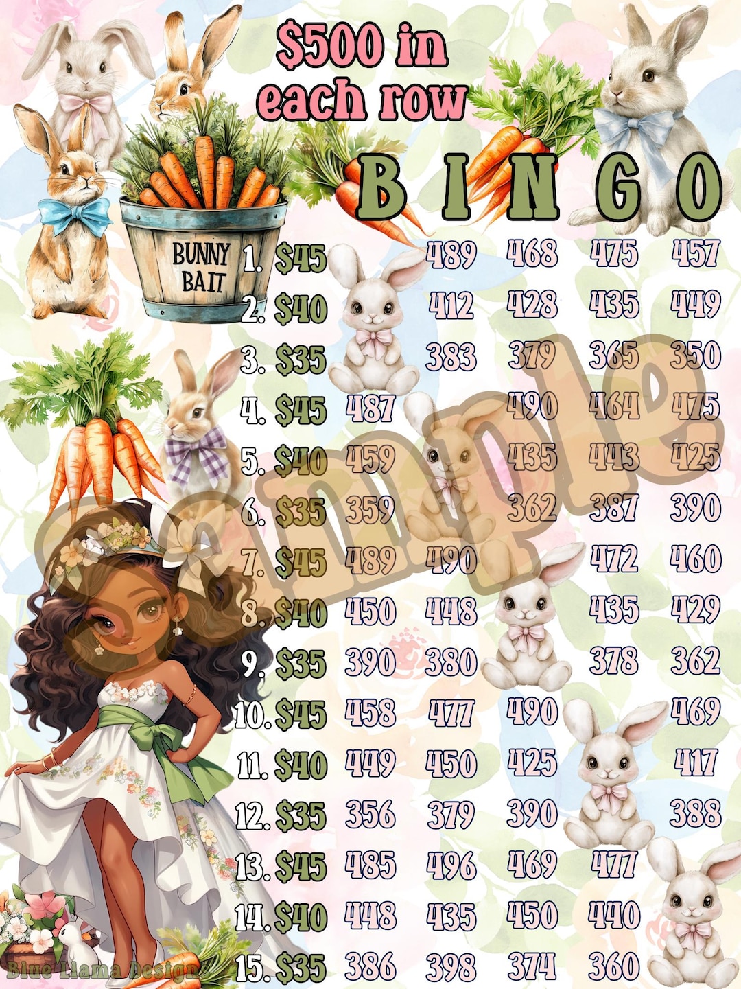 500 Bunny Bait, 15 Line Bingo Board, PYP Bingo, Pro. Board, Themed ...