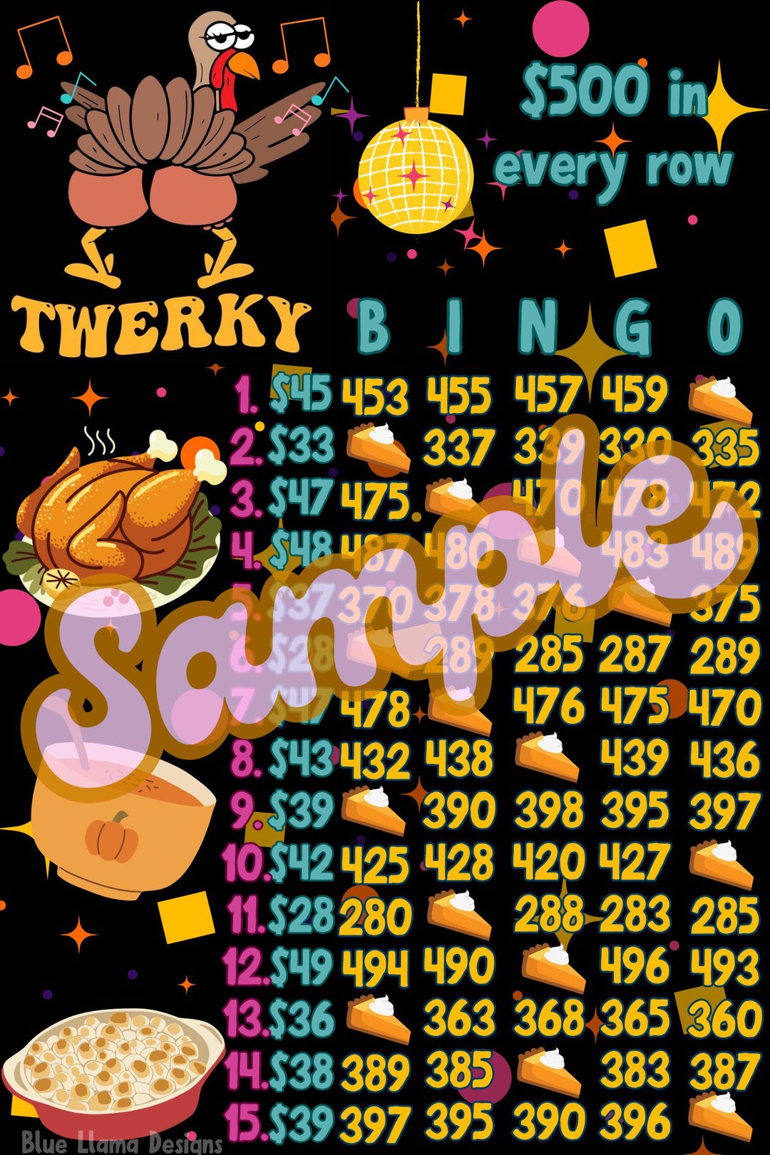 500 Twerky Bingo, 15 Line Bingo Board, PYP Bingo, Pro. Board, BNO ...