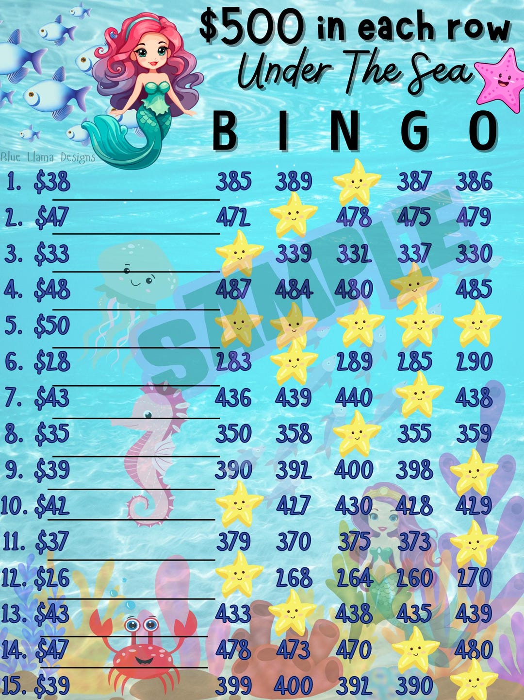 500 Mermaid Bingo, 15 Line Bingo Board, PYP Bingo, Pro. Board, Themed ...