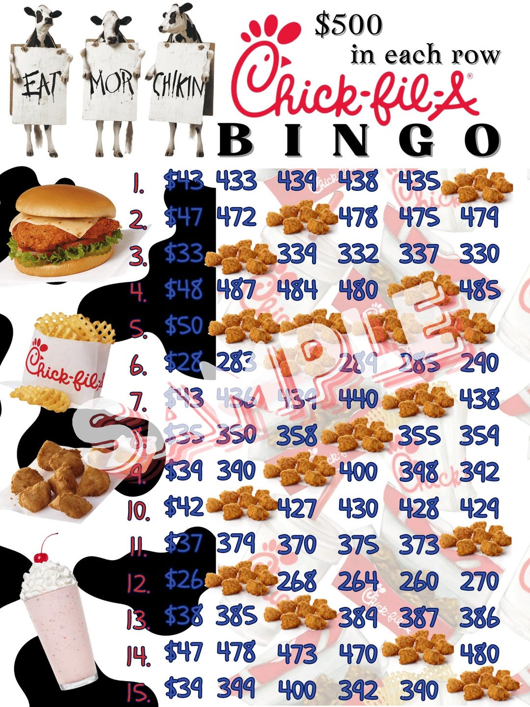 500 Chicken Bingo, 15 Line Bingo Board, PYP Bingo, Pro. Board, Themed ...