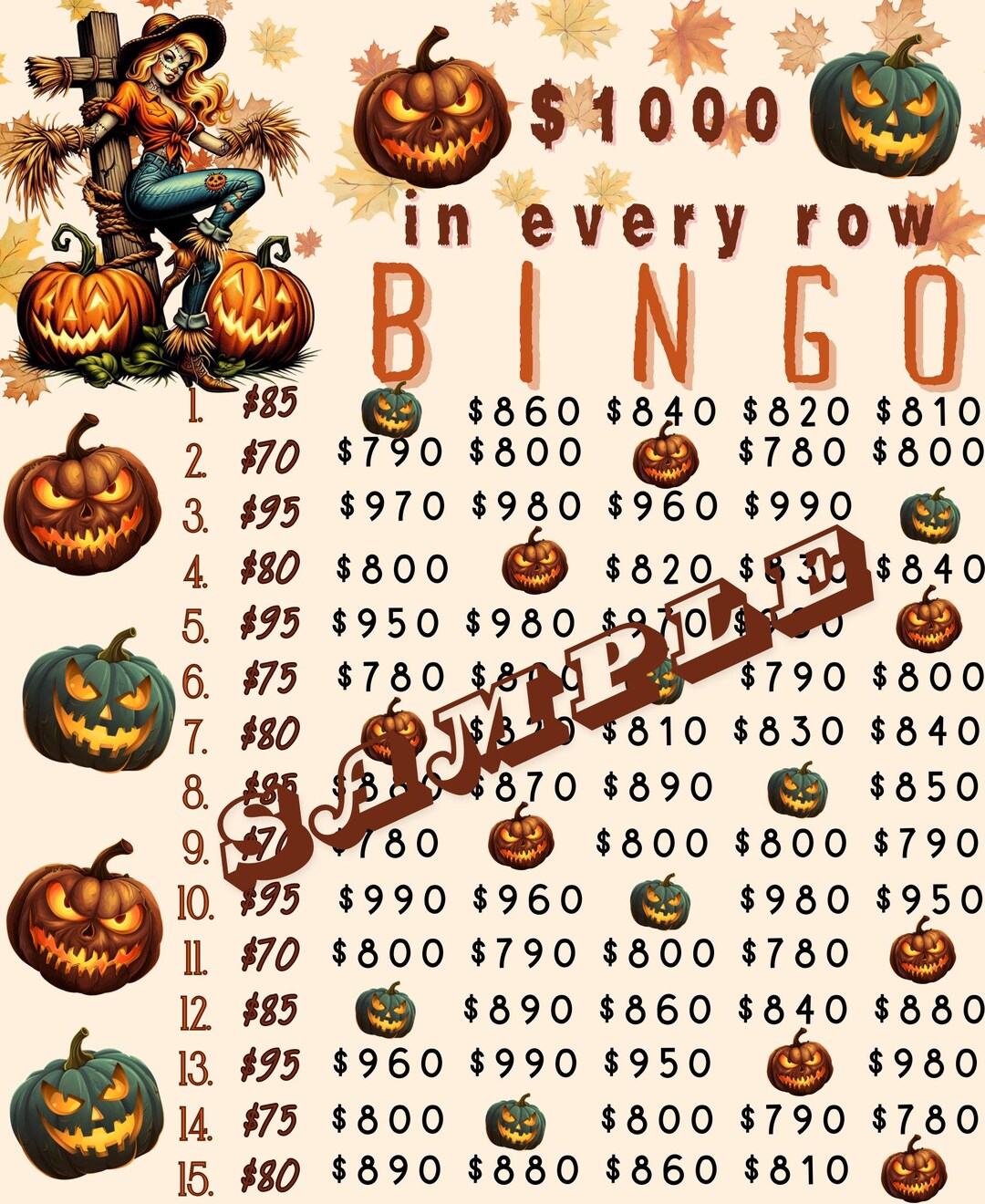 1000 Scarecrow Girl Bingo, 15 Line Bingo Board, PYP Bingo, Pro. Board ...