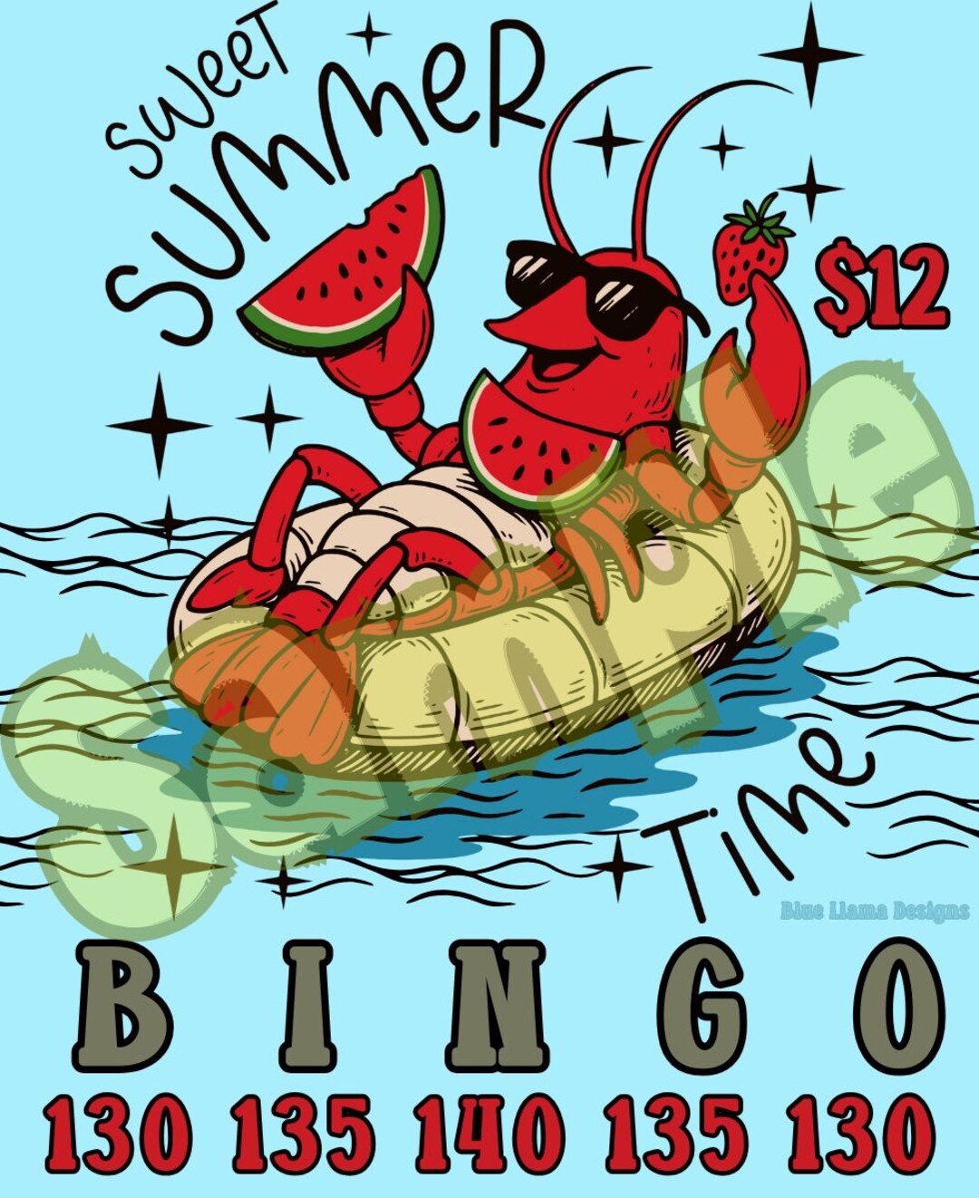 Crawfish Summer 15 Line Bingo Board, Bingo, Pro. Board, Themed Bingo ...