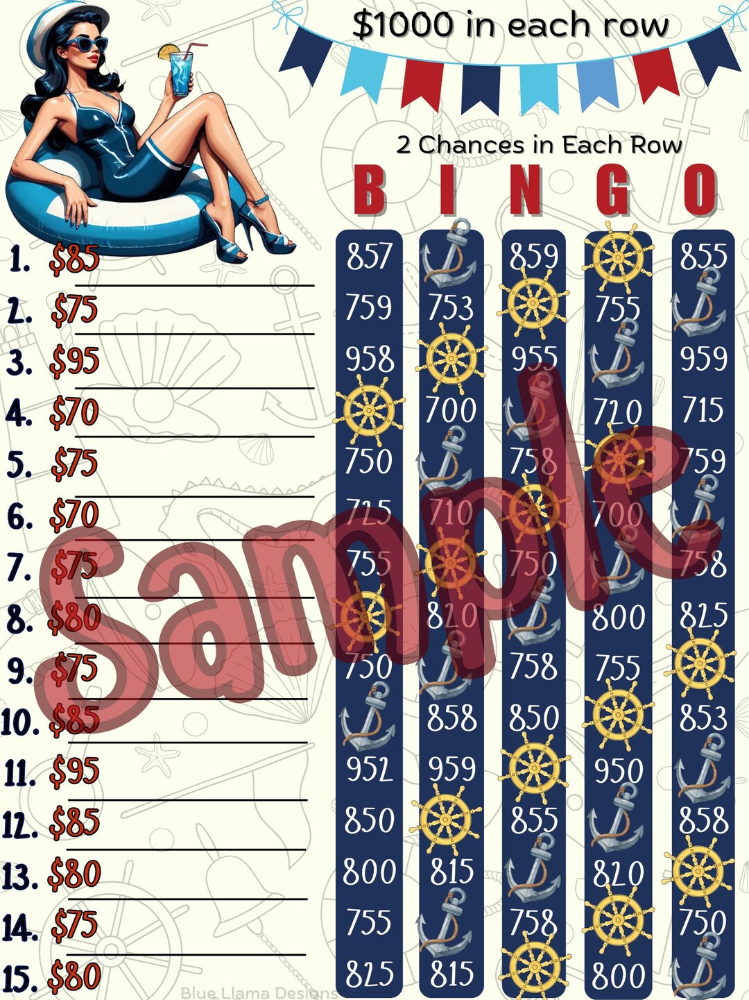 1000 Sailor Bingo, 15 Line Bingo Board, PYP Bingo, Pro. Board, Themed ...