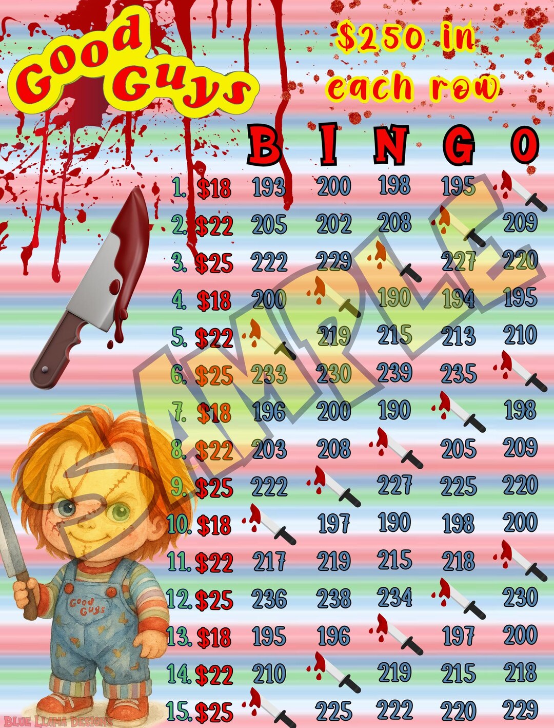 250 Good Guys Ier Bingo, 15 Line Bingo Board, Bingo, Pro. Bingo, Themed ...