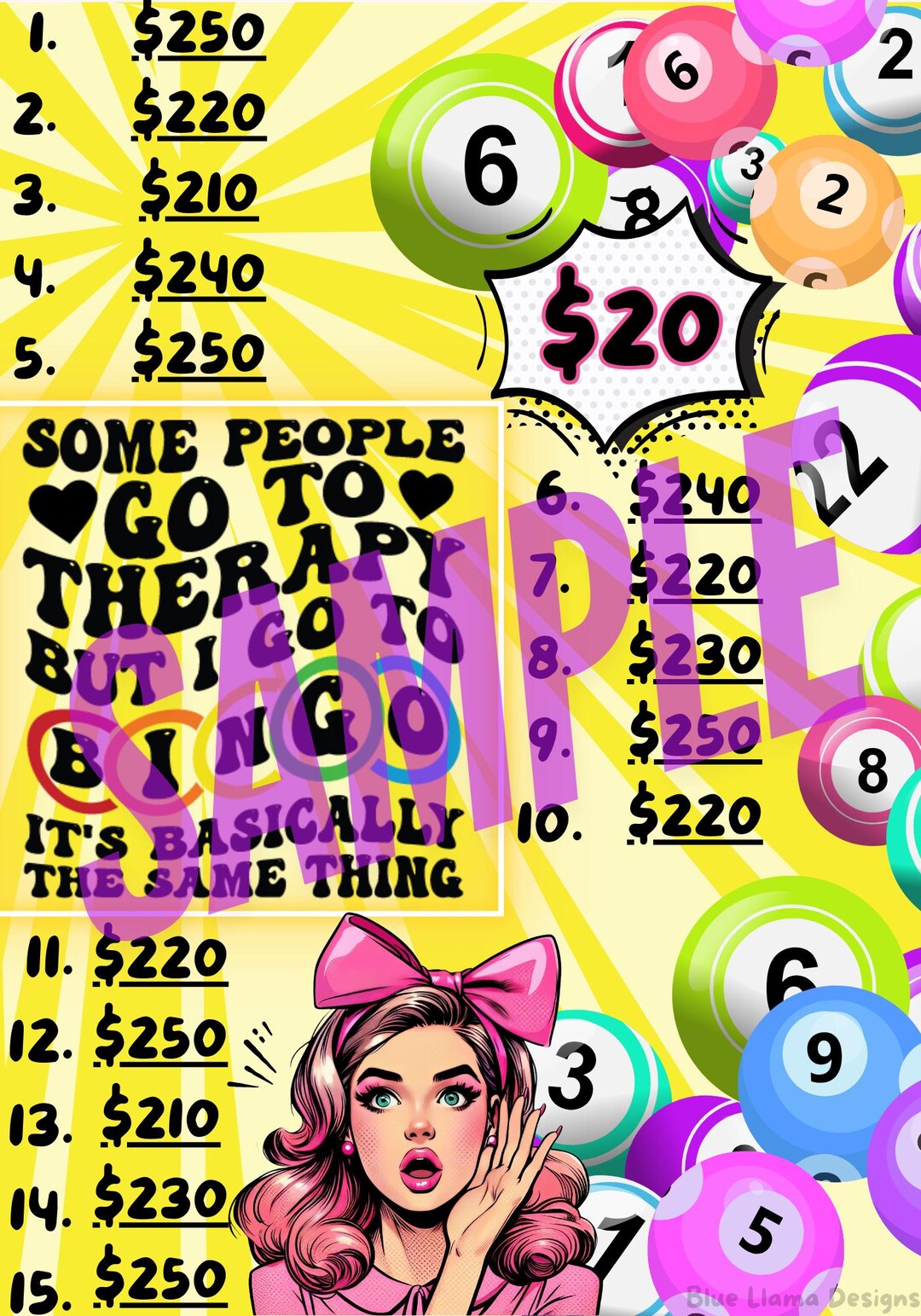 Bingo Therapy 15 Line Bingo Board, Pro. Board, Themed Bingo Boards, One ...