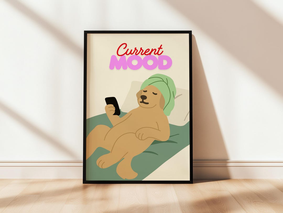 Relaxing Dog Art Print – Funny Spa Day Pup Illustration (digital ...