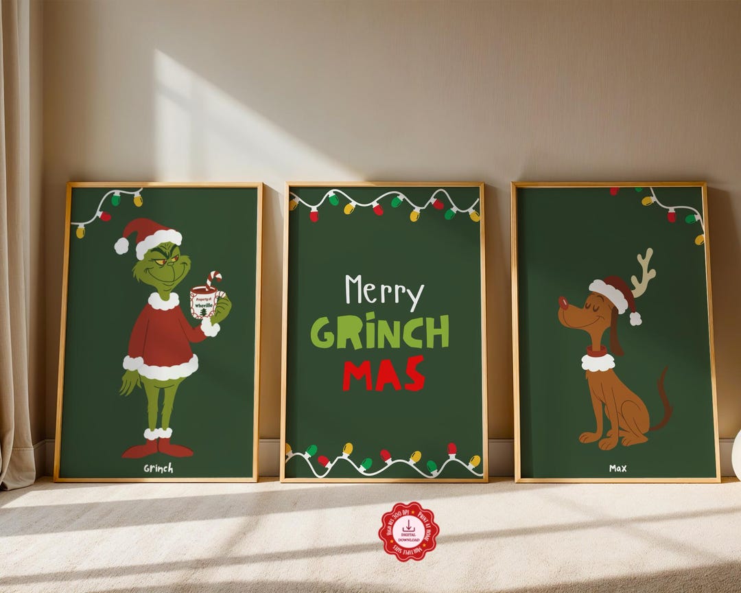 Grinch Christmas Prints Set | Funny Holiday Coffee Bar Decor (digital ...