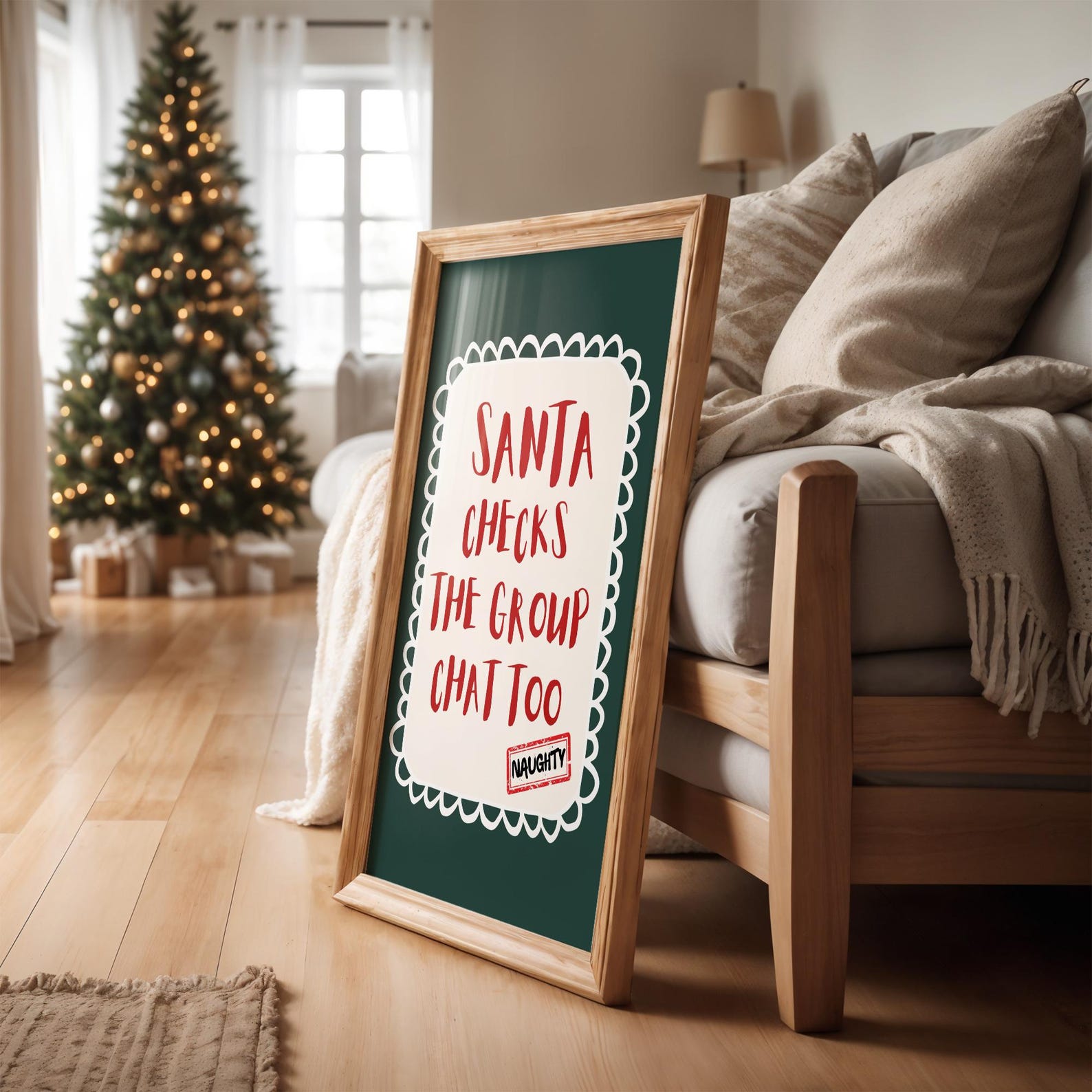Funny Christmas Art Printable | Santa Checks Group Chat (digital ...