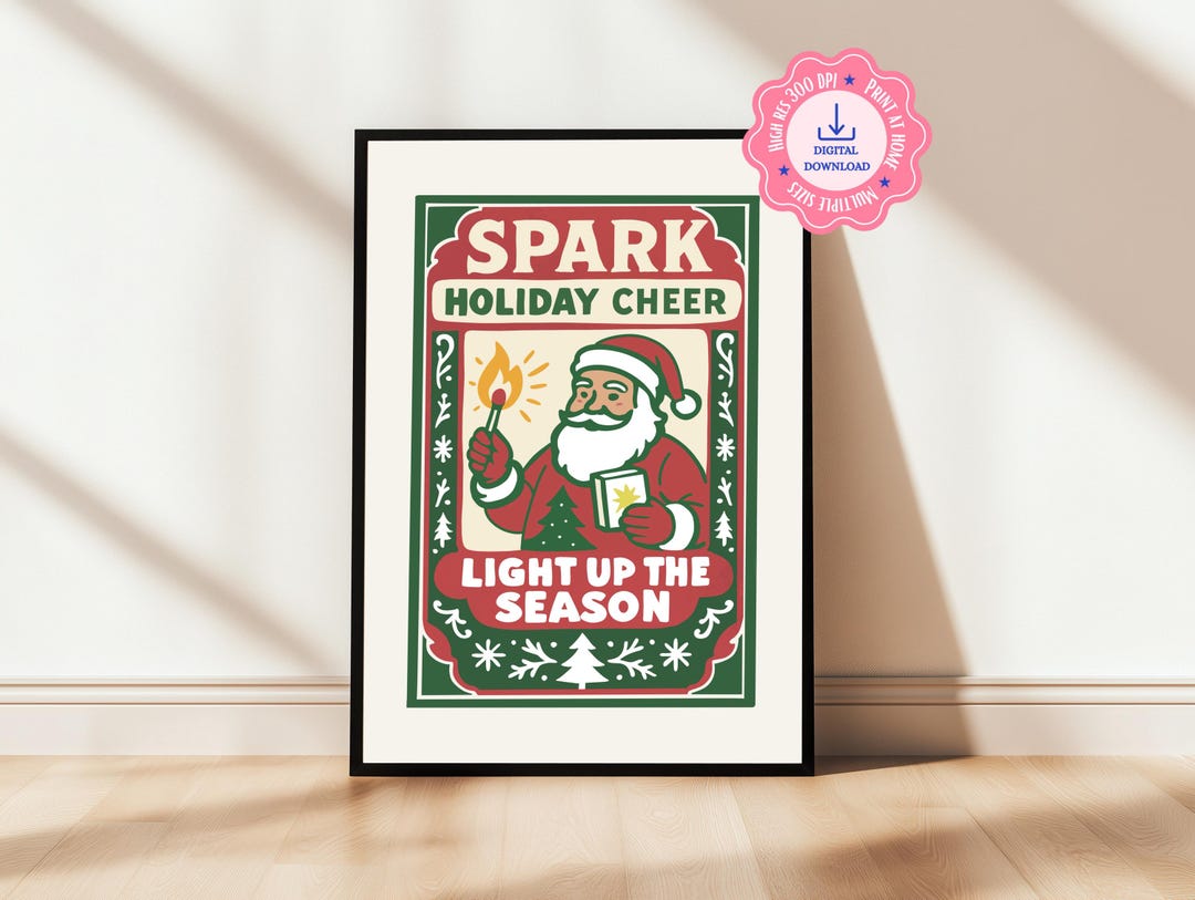 Retro Santa Matchbox Art Print | Hand Drawn Christmas Decor (digital ...