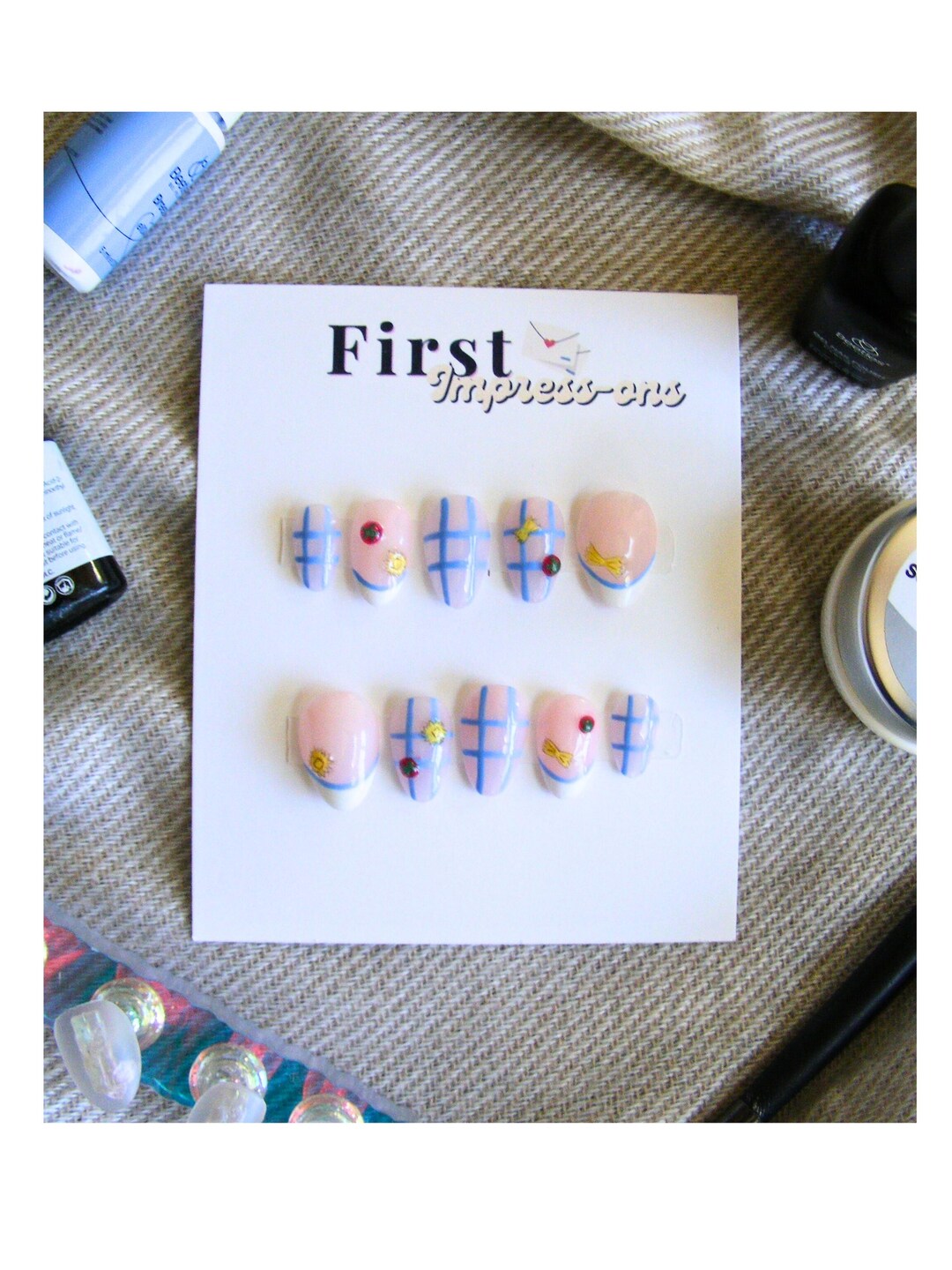 Gingham Tomato and Pasta Nails - Etsy