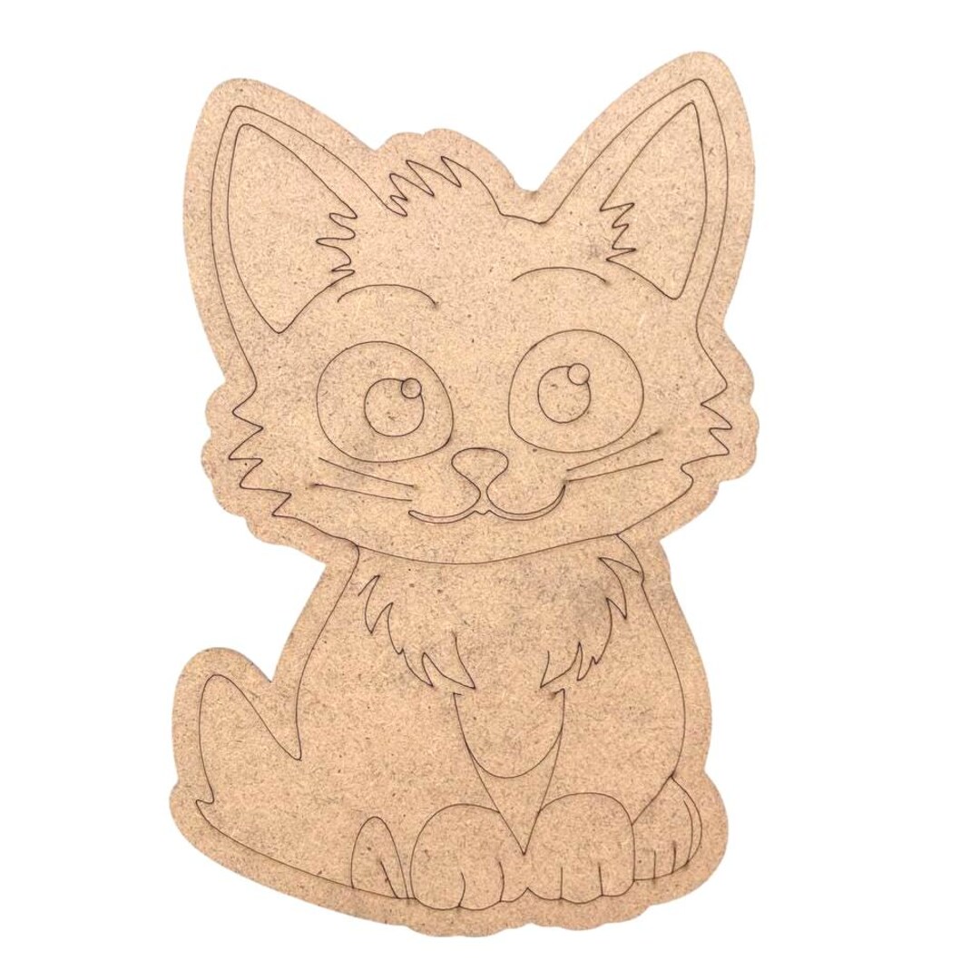 DIY Wooden Cat Craft for Kids, Natural Wood Cat Figure to Paint ...