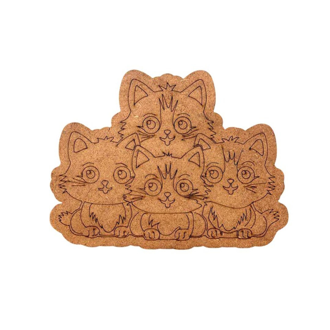 Wooden 4 Kittens Craft for Kids, DIY Cat Family Painting Kit, Natural ...