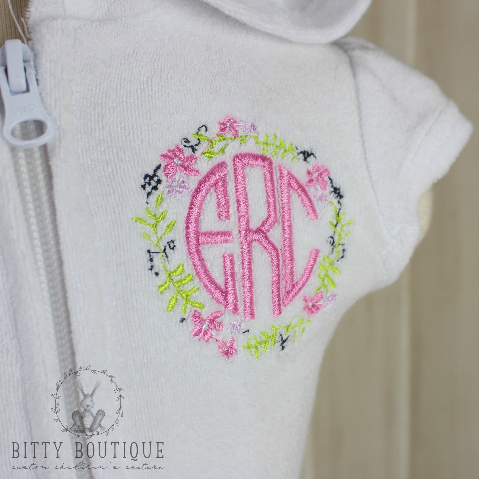 Girls Monogrammed Terry Cloth Cover up With Floral Frame | Etsy