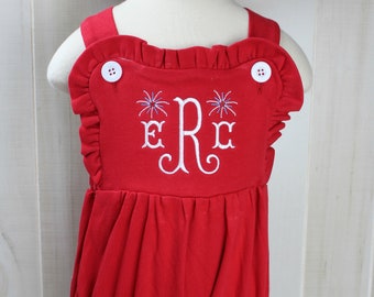 Ruffled Seersucker Monogrammed Girls Sunsuit With Bow Back | Etsy