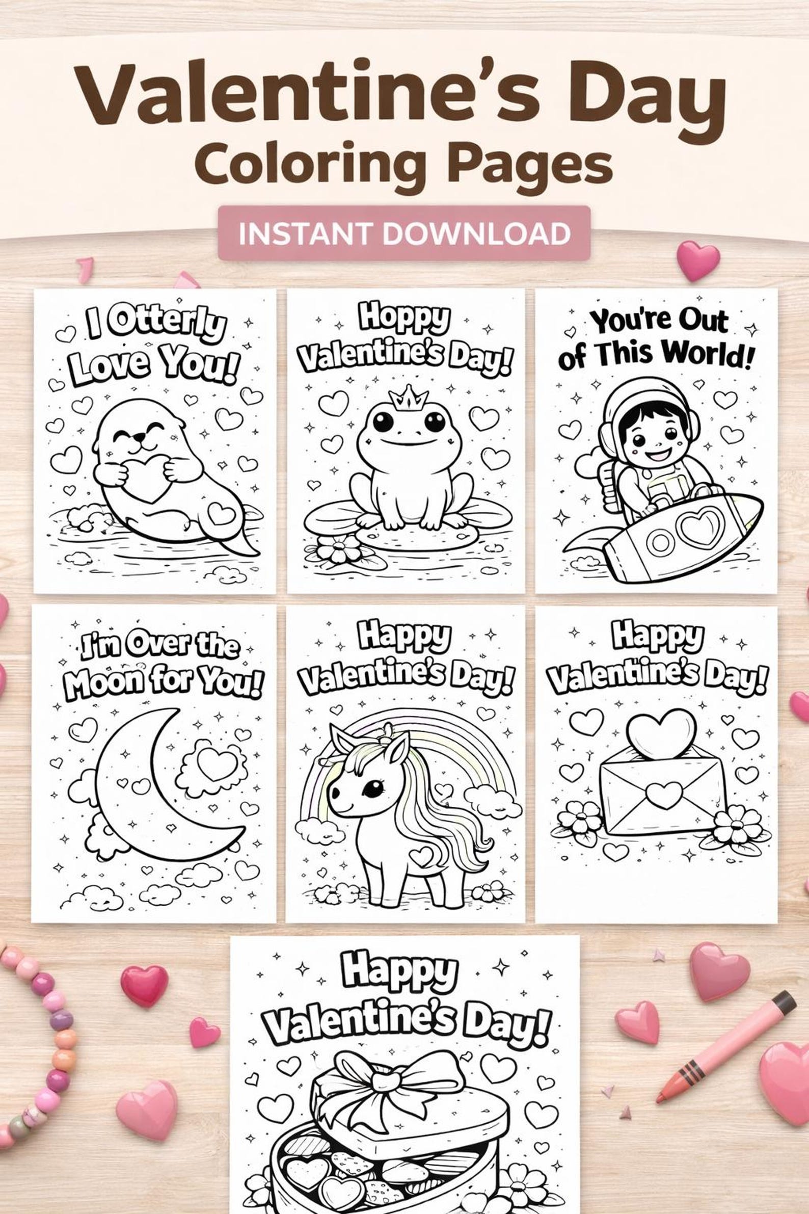 Valentine's Day Coloring Pages | Funny Puns, 10 Printable Sheets ...