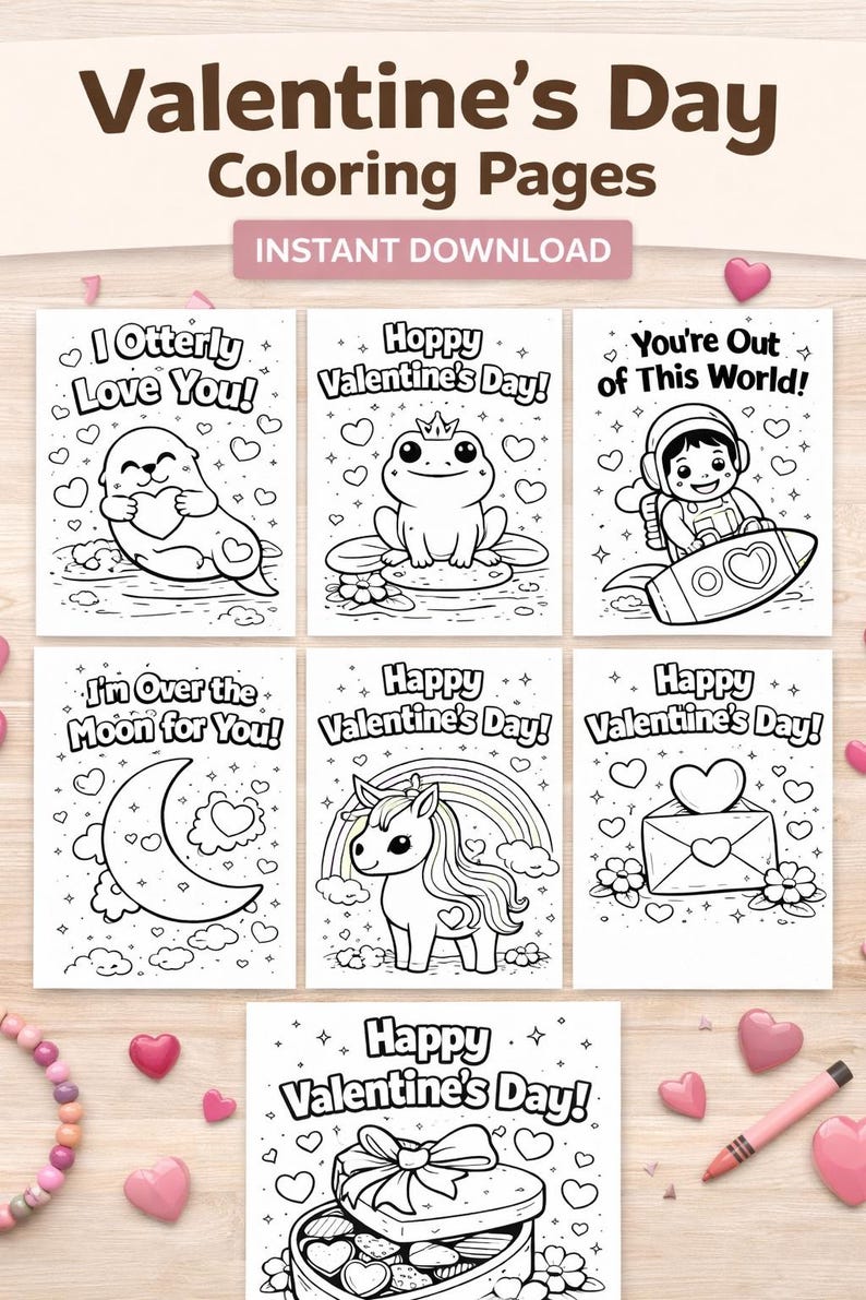 Valentine’s Day Coloring Pages for Kids | Funny Valentine Puns | 10 ...