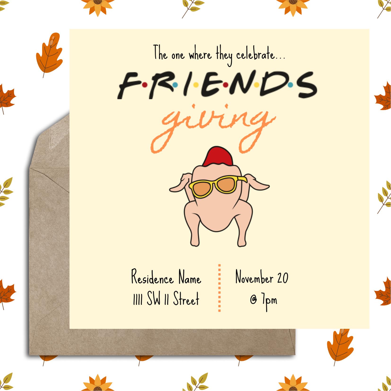 Friendsgiving Invitation Template, Friends Theme, Thanksgiving, Turkey ...