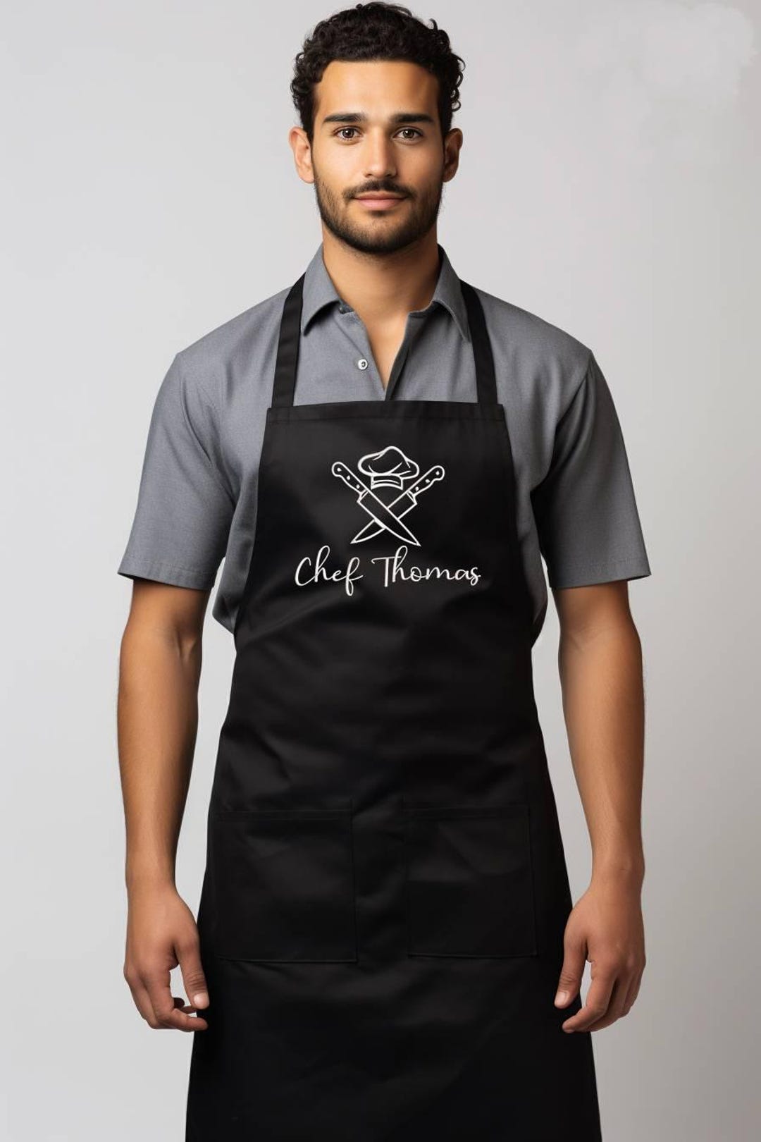 Custom Embroidered Chef Apron, Personalized Cooking Apron With Pockets ...