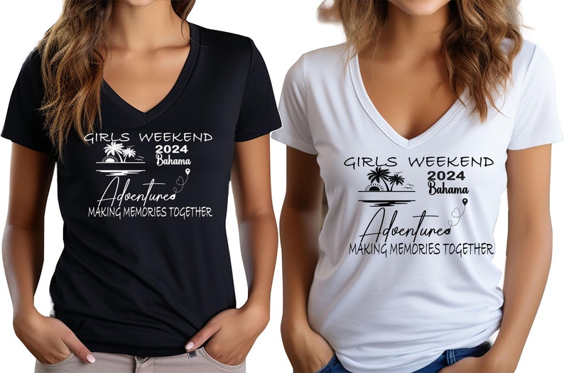 Custom Girls Trip 2024 and 2025 Shirts, Girl Vacation Weekend T-shirt, Girls Travel V Neck Tee ...