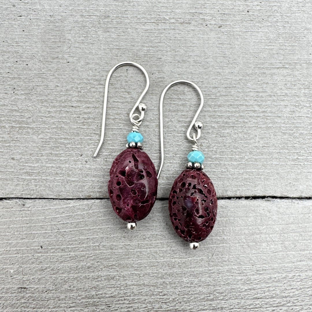 Purple Spiny Oyster Shell, Turquoise, and Sterling Silver Earrings - Etsy