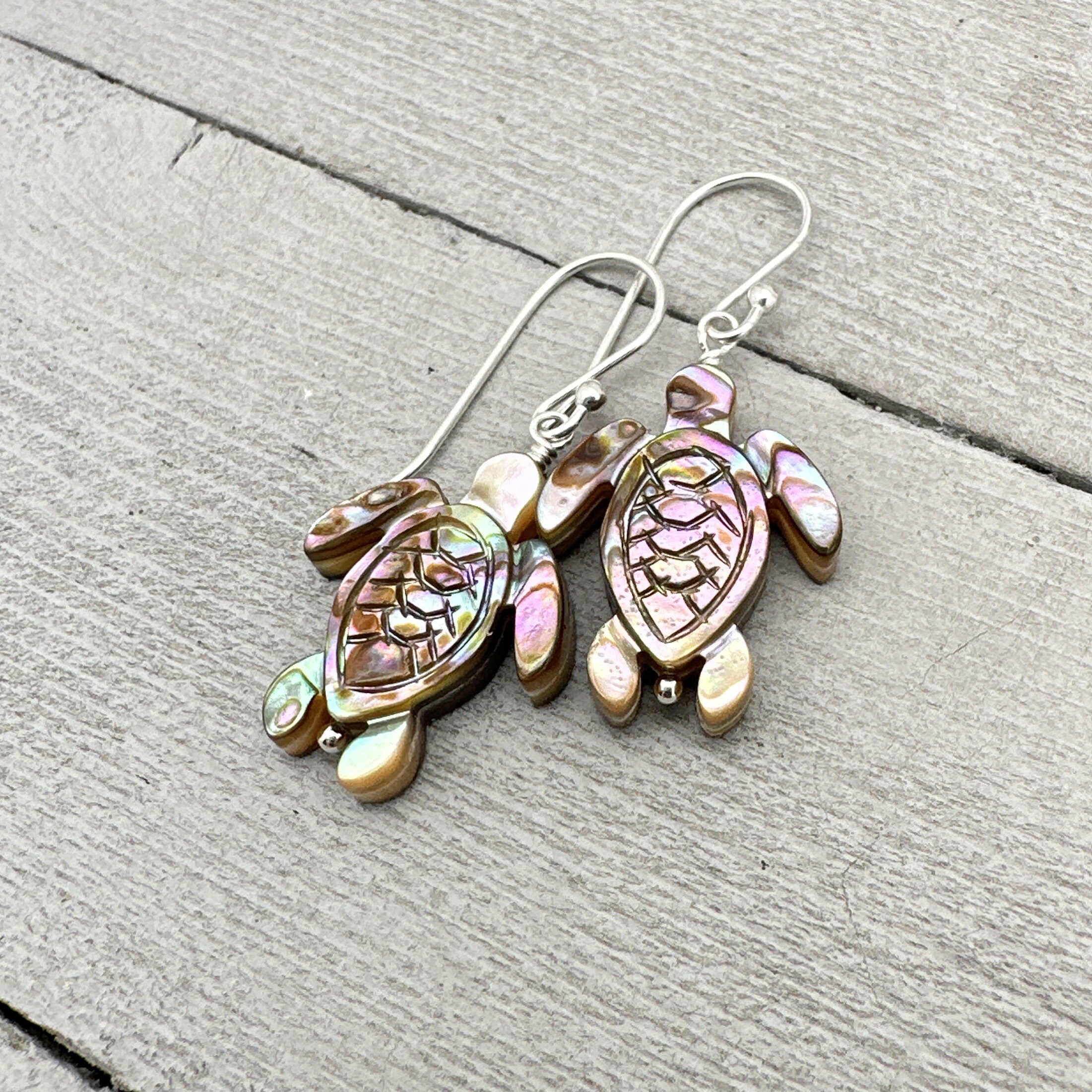 Paua Abalone Shell Sea Turtle and Sterling Silver Earrings. Mother of ...